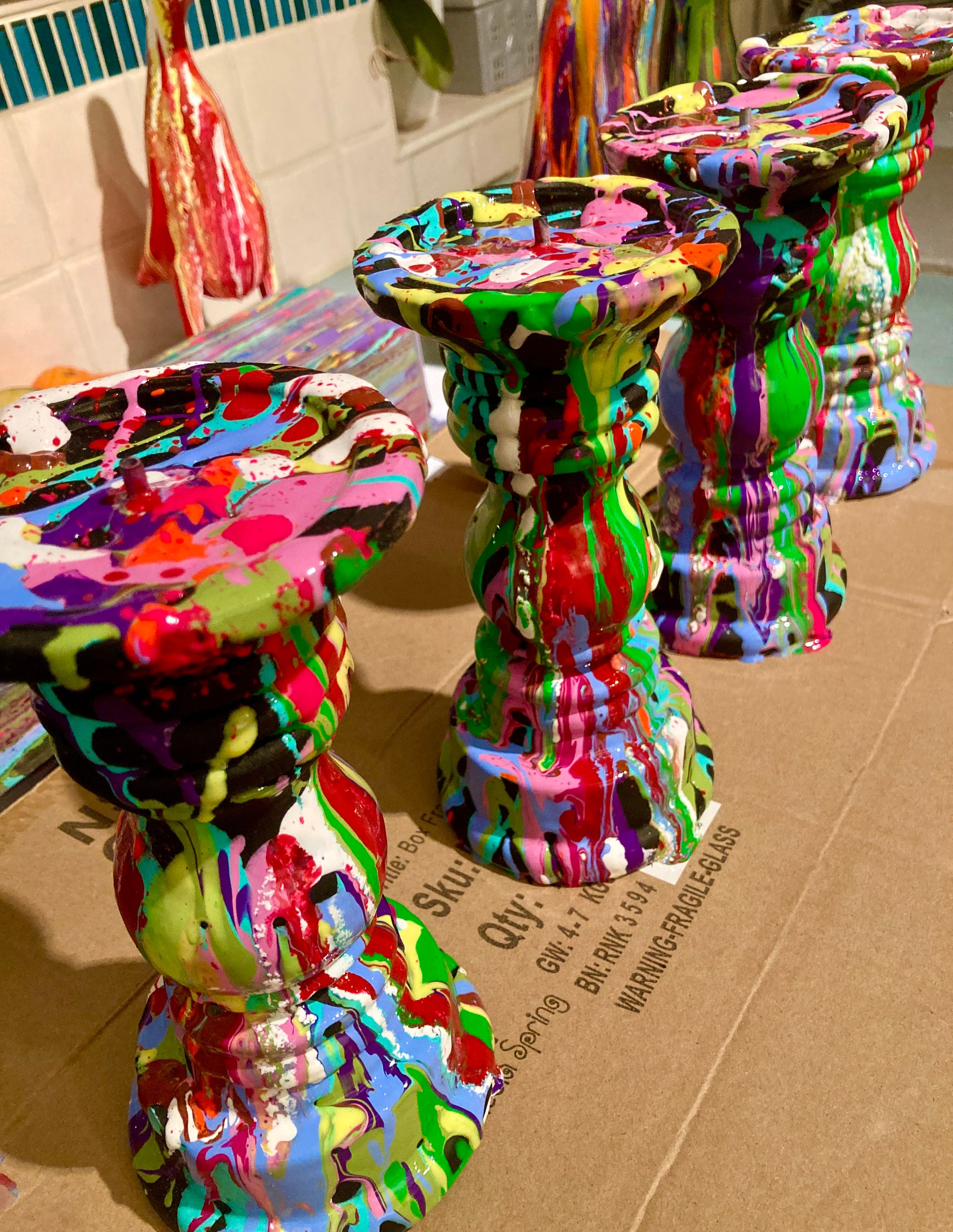 Graffiti Style Drip Paint Candle Holder Abstract Decor Drip - Etsy