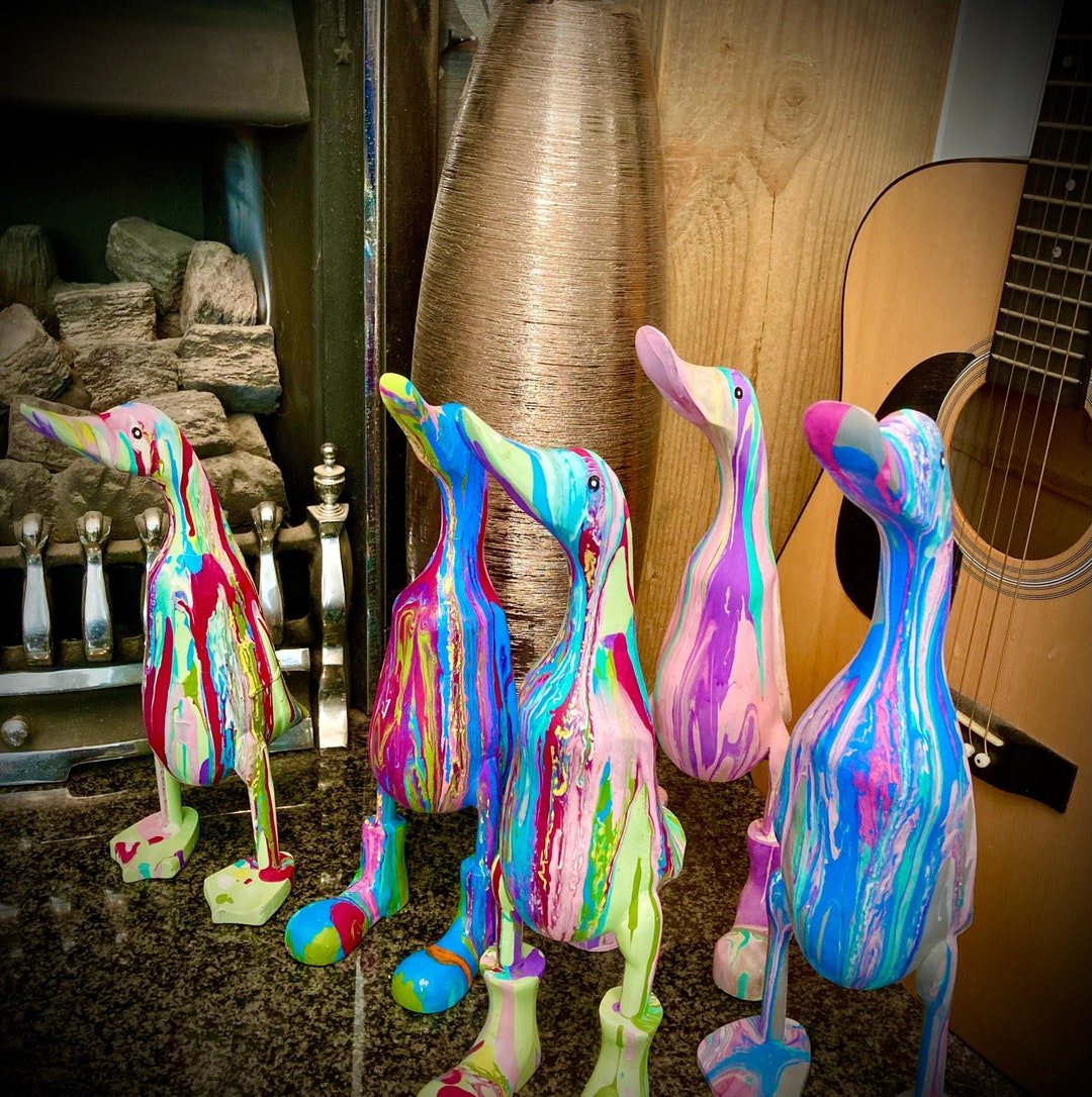 Abstract Sculpture, Contemporary Wooden Duck, Art Figurine, Drip Art ...