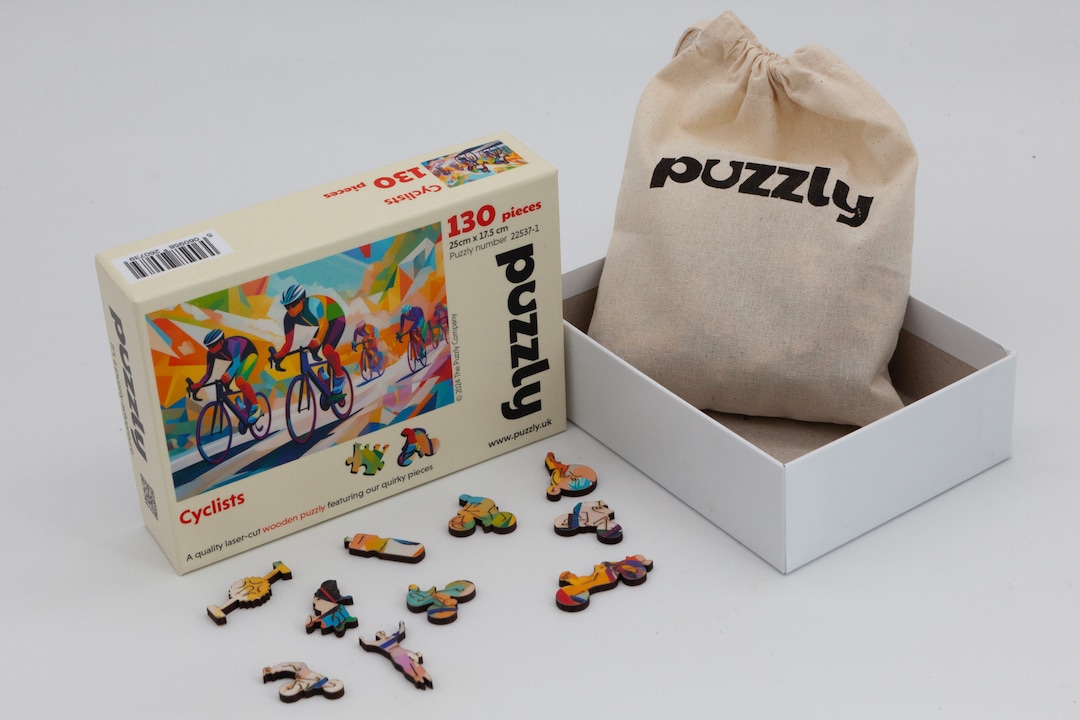 Cyclists Wooden Jigsaw Puzzle. With Irregular & Whimsical Shaped Pieces ...