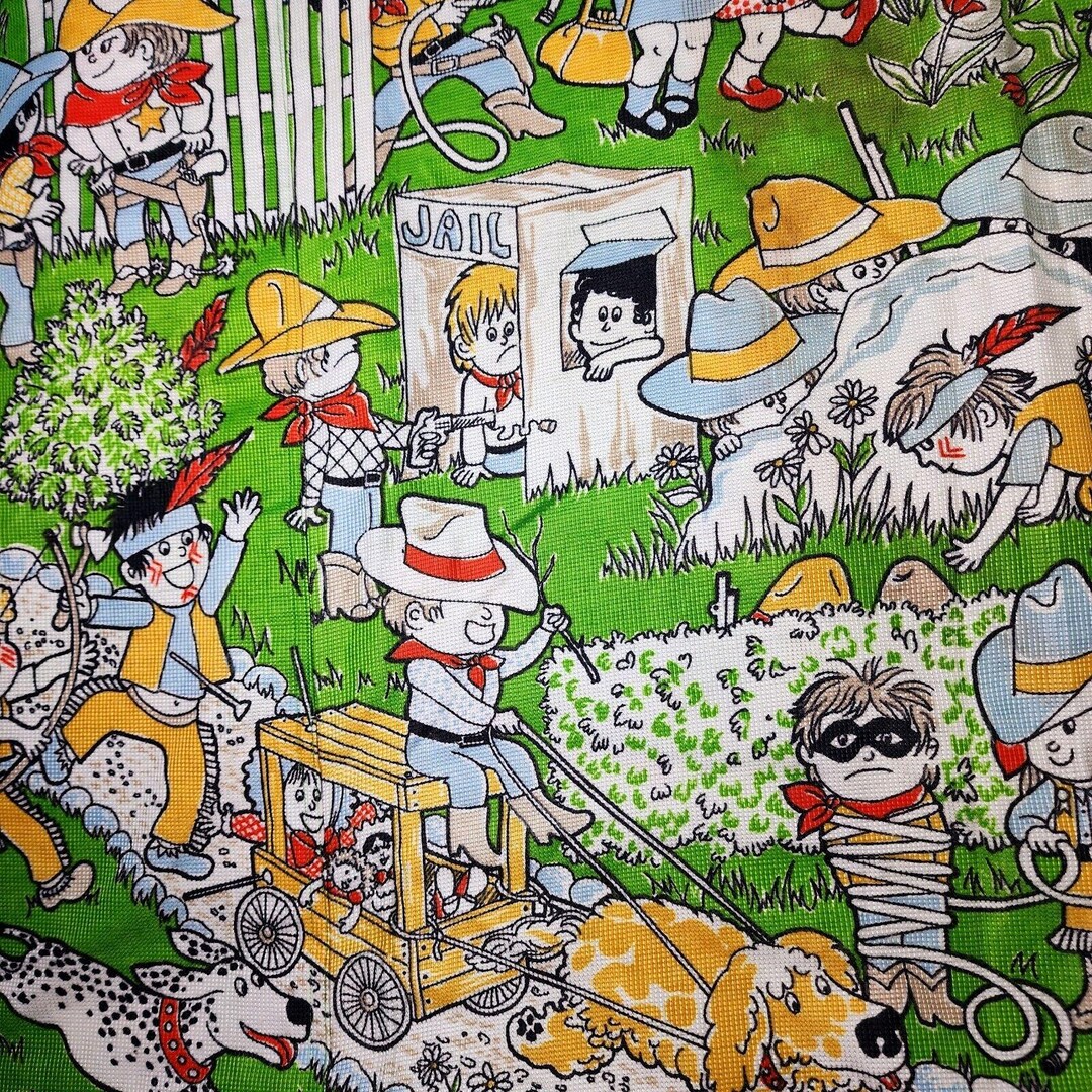 Vintage 60s Wild West Cartoon Cowboy Cowgirl Cafe Curtain and Valance ...