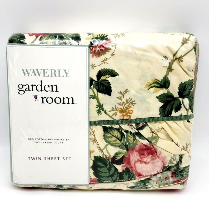 Waverly Garden Room Twin Sheet Set Roseberry Floral Roses Shabby Chic ...