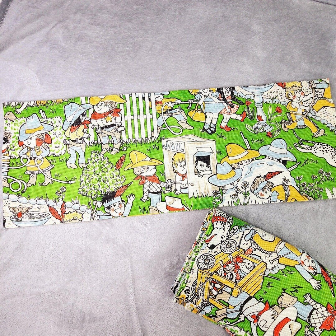 Vintage 60s Wild West Cartoon Cowboy Cowgirl Curtain Valance 68 X 13 ...