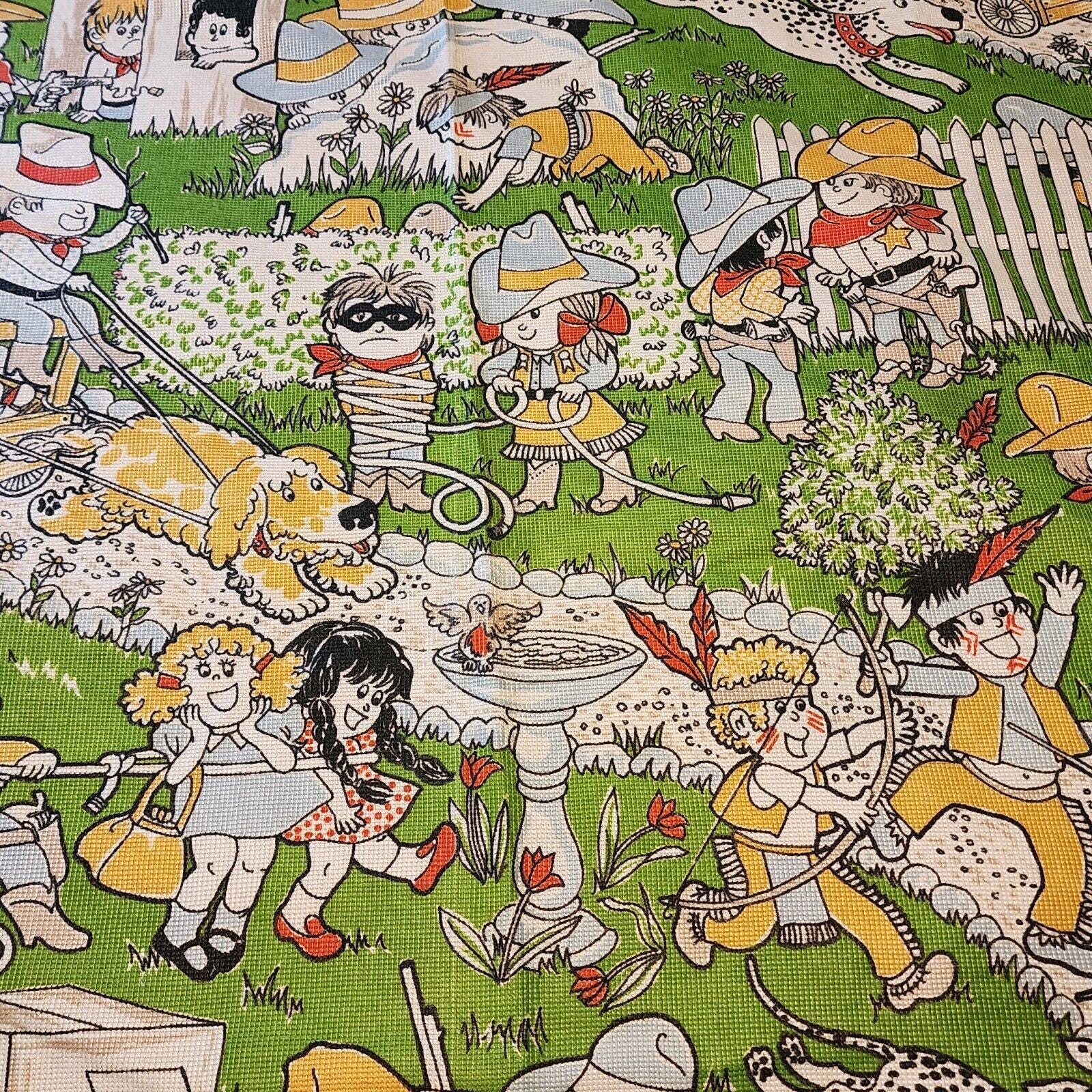 Vintage 60s Wild West Bedspread Cartoon Cowboy Cowgirl Western Motif ...