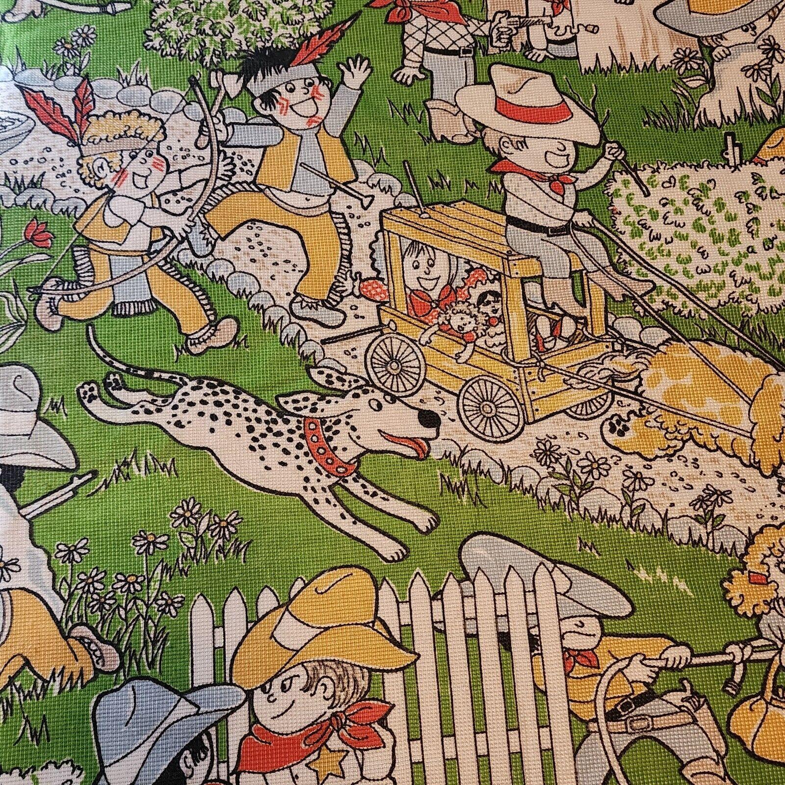 Vintage 60s Wild West Bedspread Cartoon Cowboy Cowgirl Western Motif ...