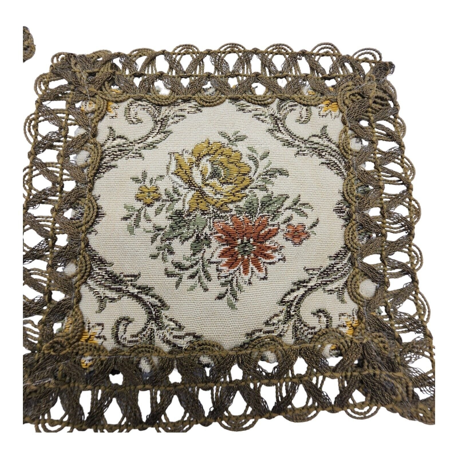 3 Vintage Round and Square Floral Brocade Table Doilies Germany Gold ...