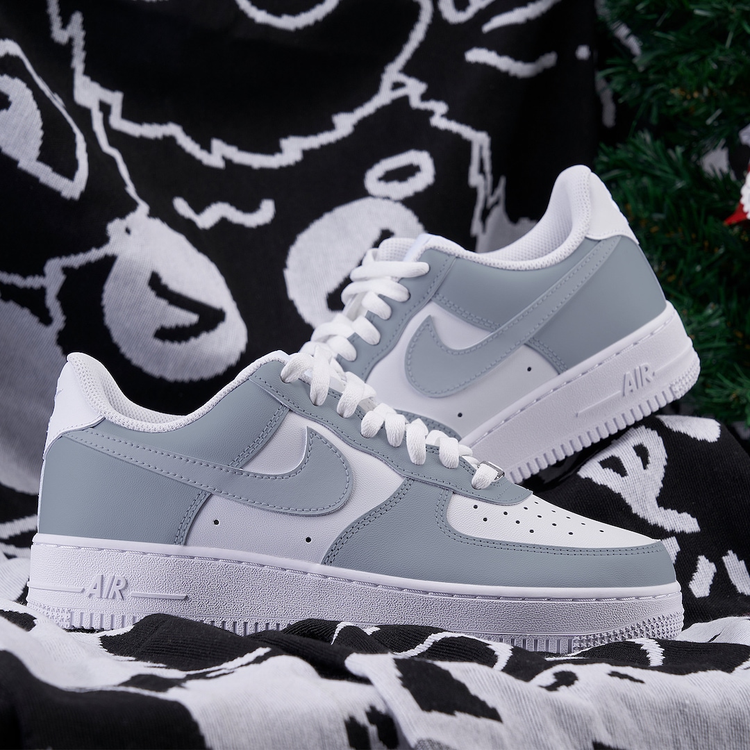 Custom Gray Nike Air Force 1, Handpainted Gray Custom Nike AF1 Sneakers ...