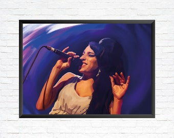 Amy Winehouse Digital Portrait Art Print, Singer Wall Decor, Retro ...