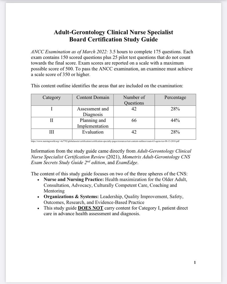 ANCC Adult-gerontology Clinical Nurse Specialist Study Guide - Etsy