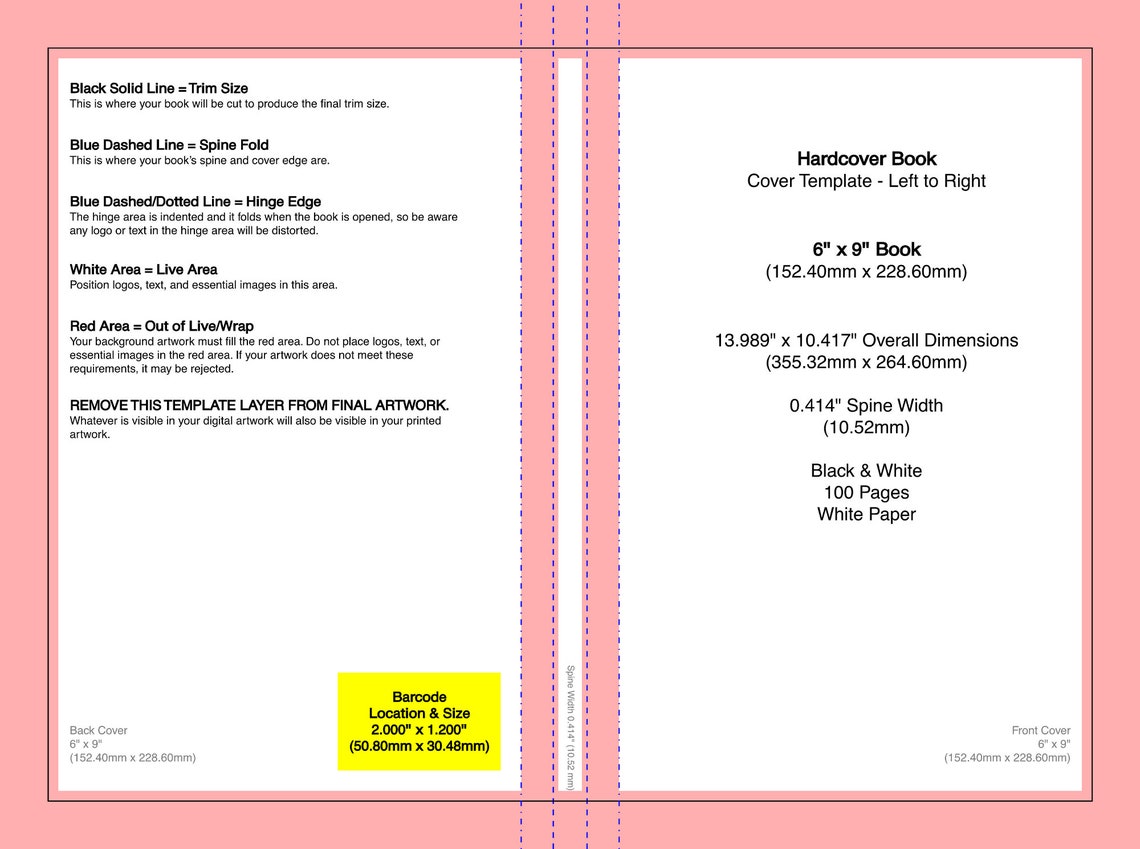 Amazon KDP Book Cover Template 6 X 9 Black White Hardcover Etsy
