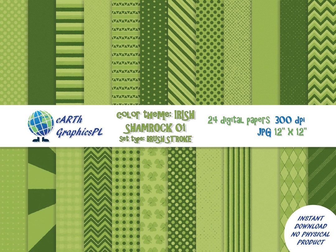 Green Shamrock Brush Stroke Printable Digital Papers INSTANT - Etsy