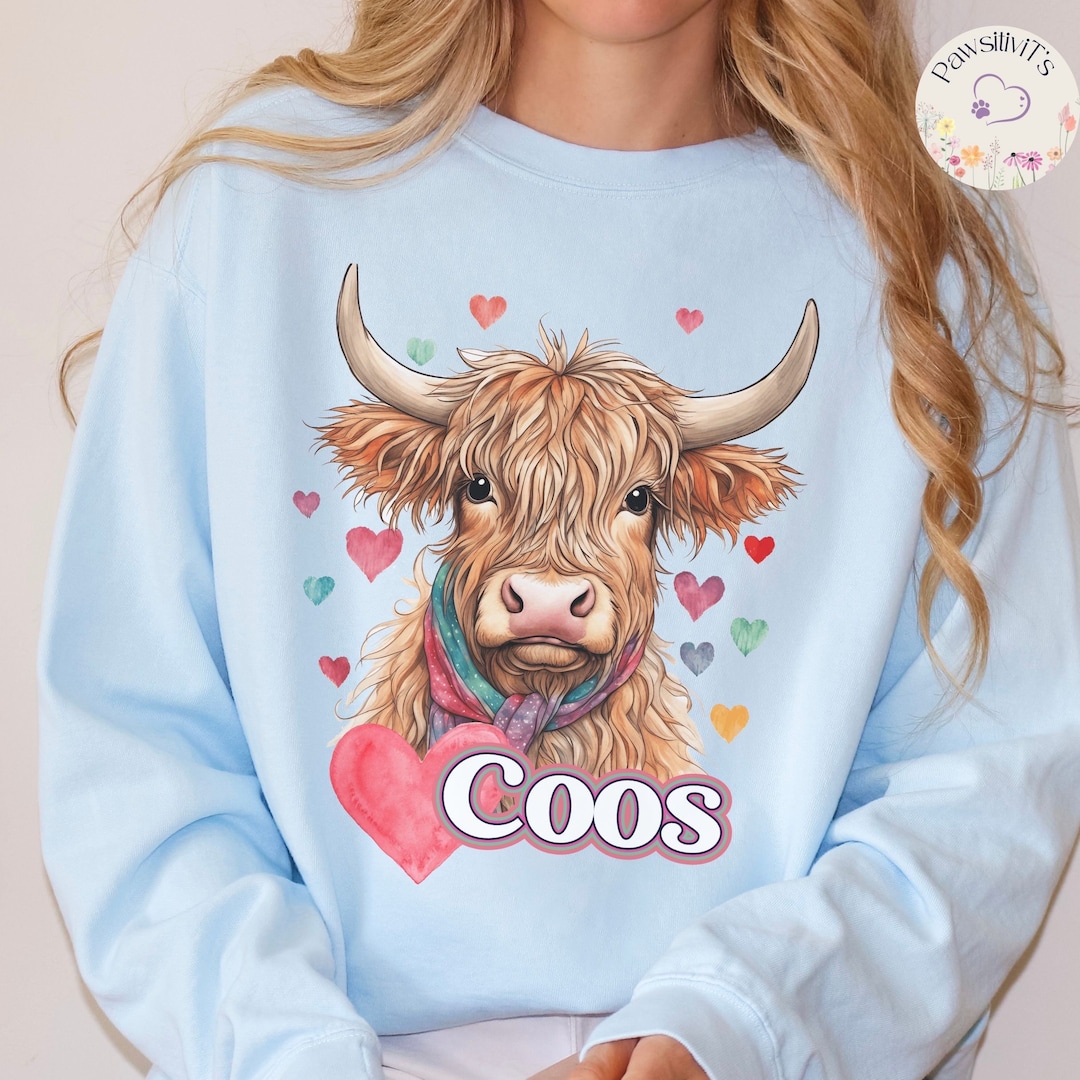 Love Coos Cute Scottish Highland Cow Sweatshirt Gift for Cow - Etsy