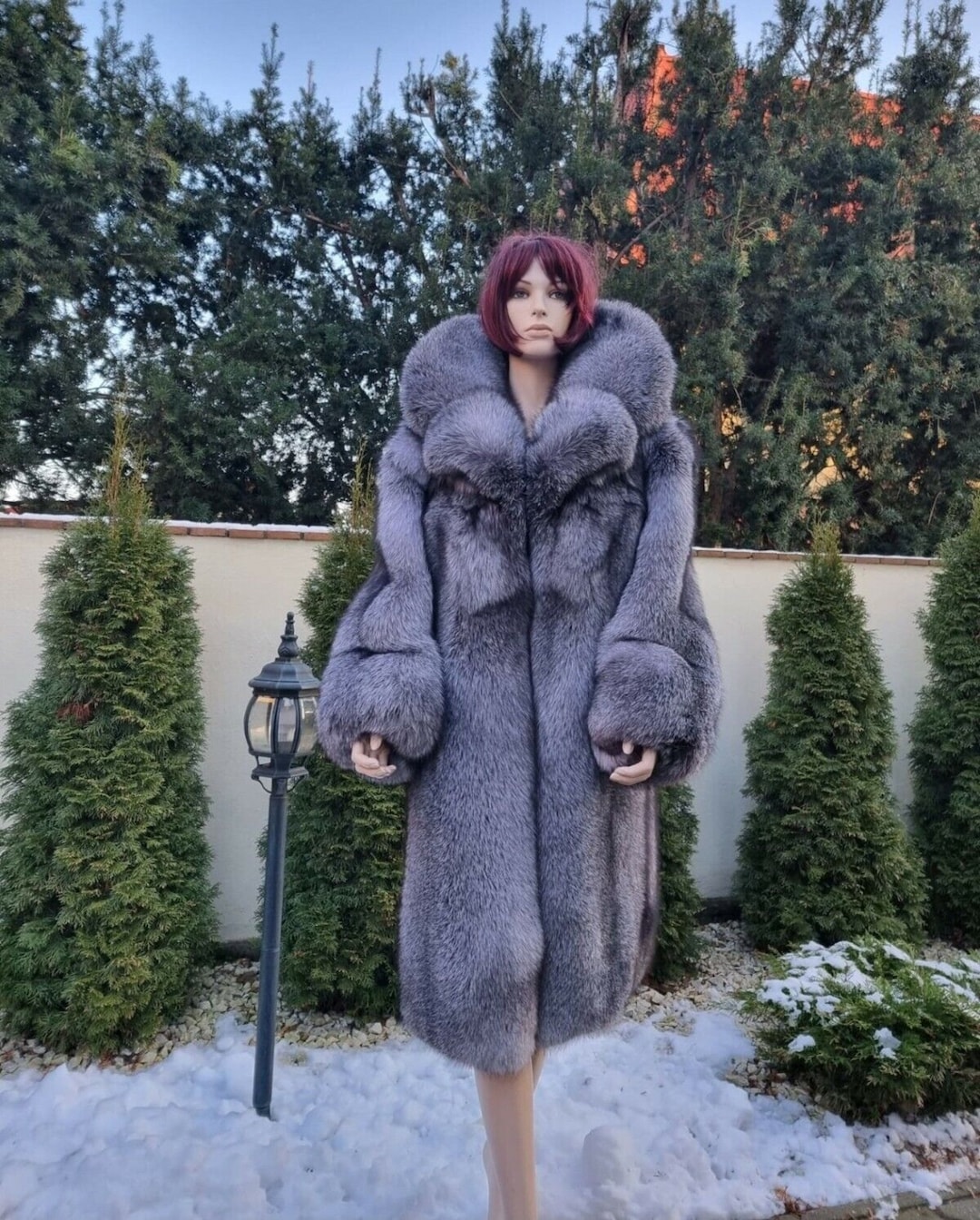 Luxury Blue Frost Grey Fox Full Coat Long Fur Jacket With Whole Skins ...