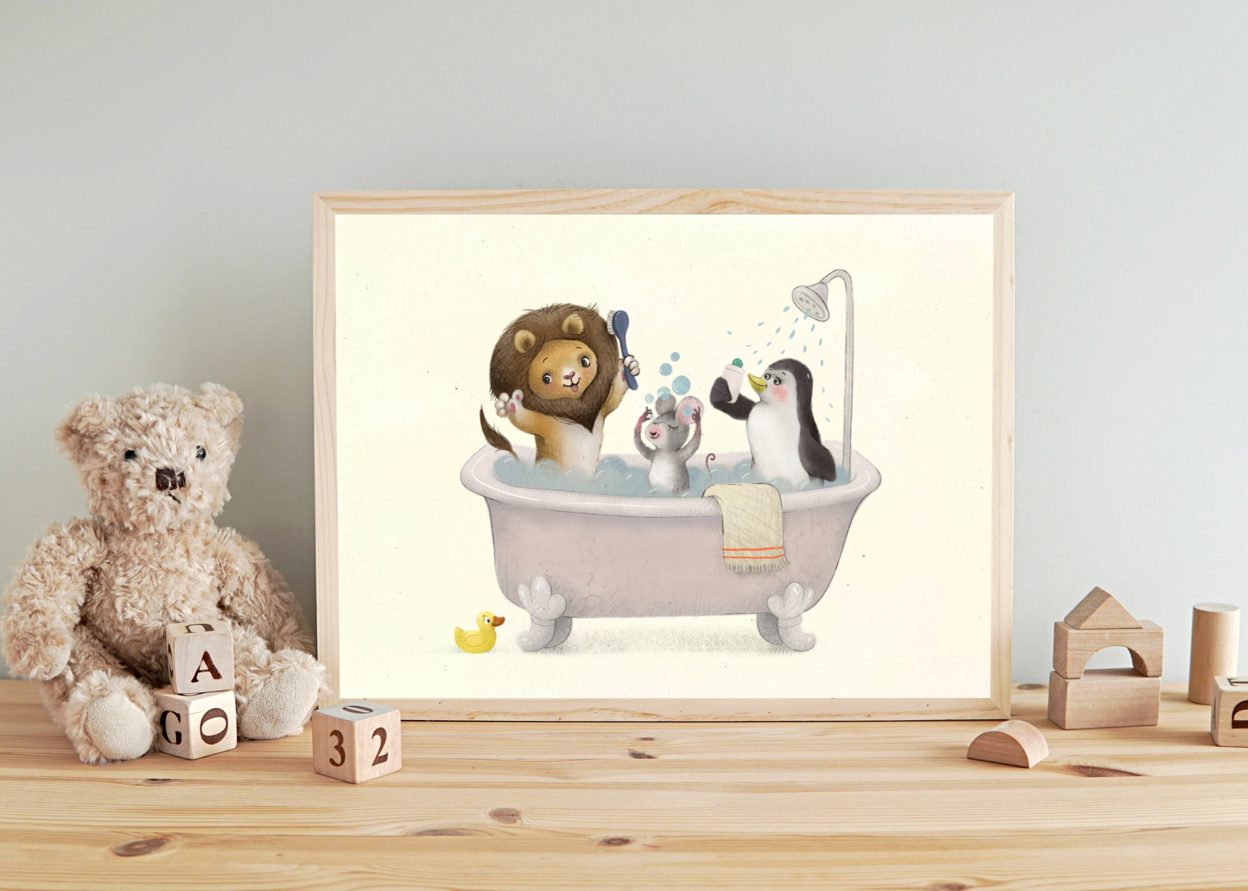 Happy Animals Bathing Poster Instant Digital Download - Etsy