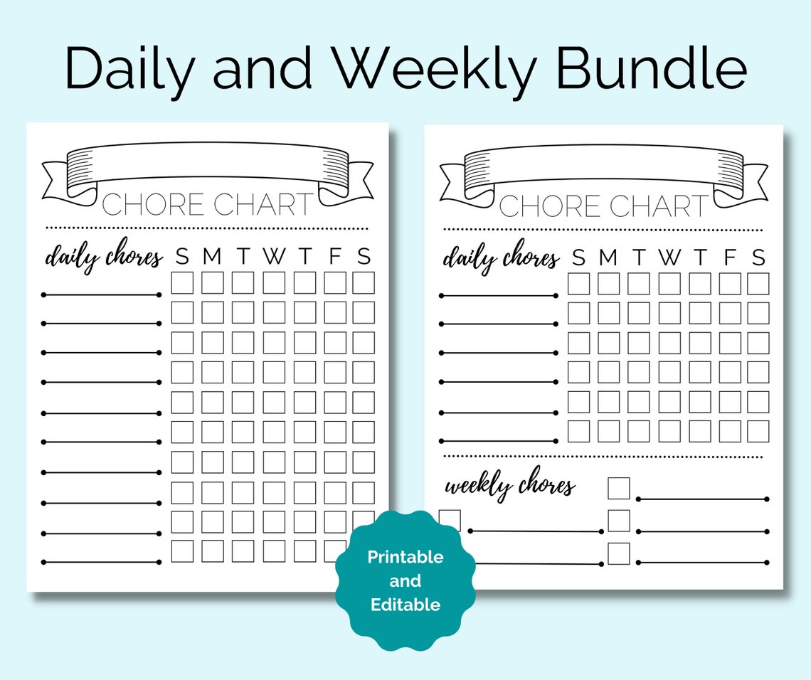 Daily and Weekly Chore Chart, Chore Chart Kids, Chore Chart Printable ...