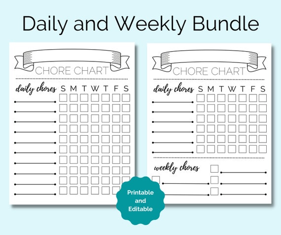Daily and Weekly Chore Chart Chore Chart Kids Chore Chart | Etsy