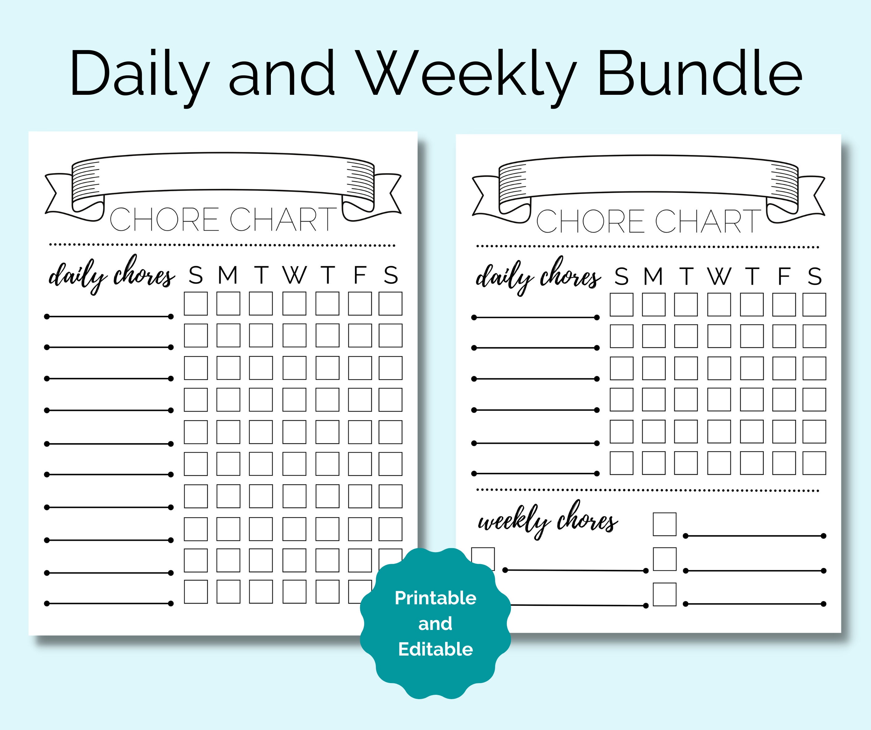 Daily and Weekly Chore Chart, Chore Chart Kids, Chore Chart Printable ...