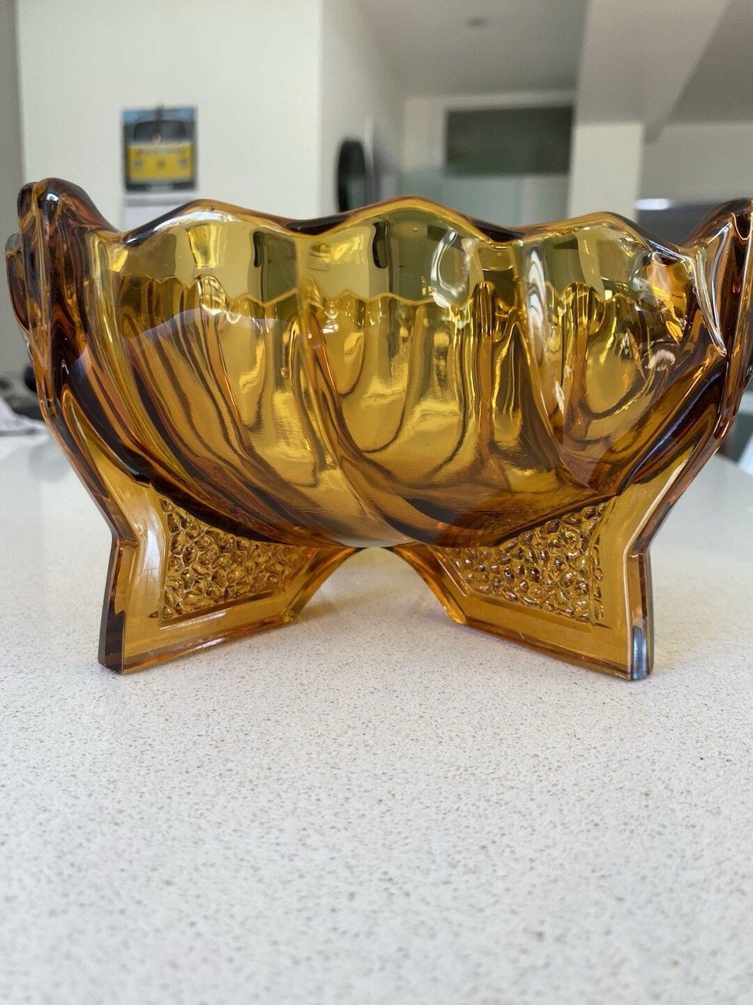 Vintage 1930's Amber Pressed Glass Bowl Art Deco - Etsy