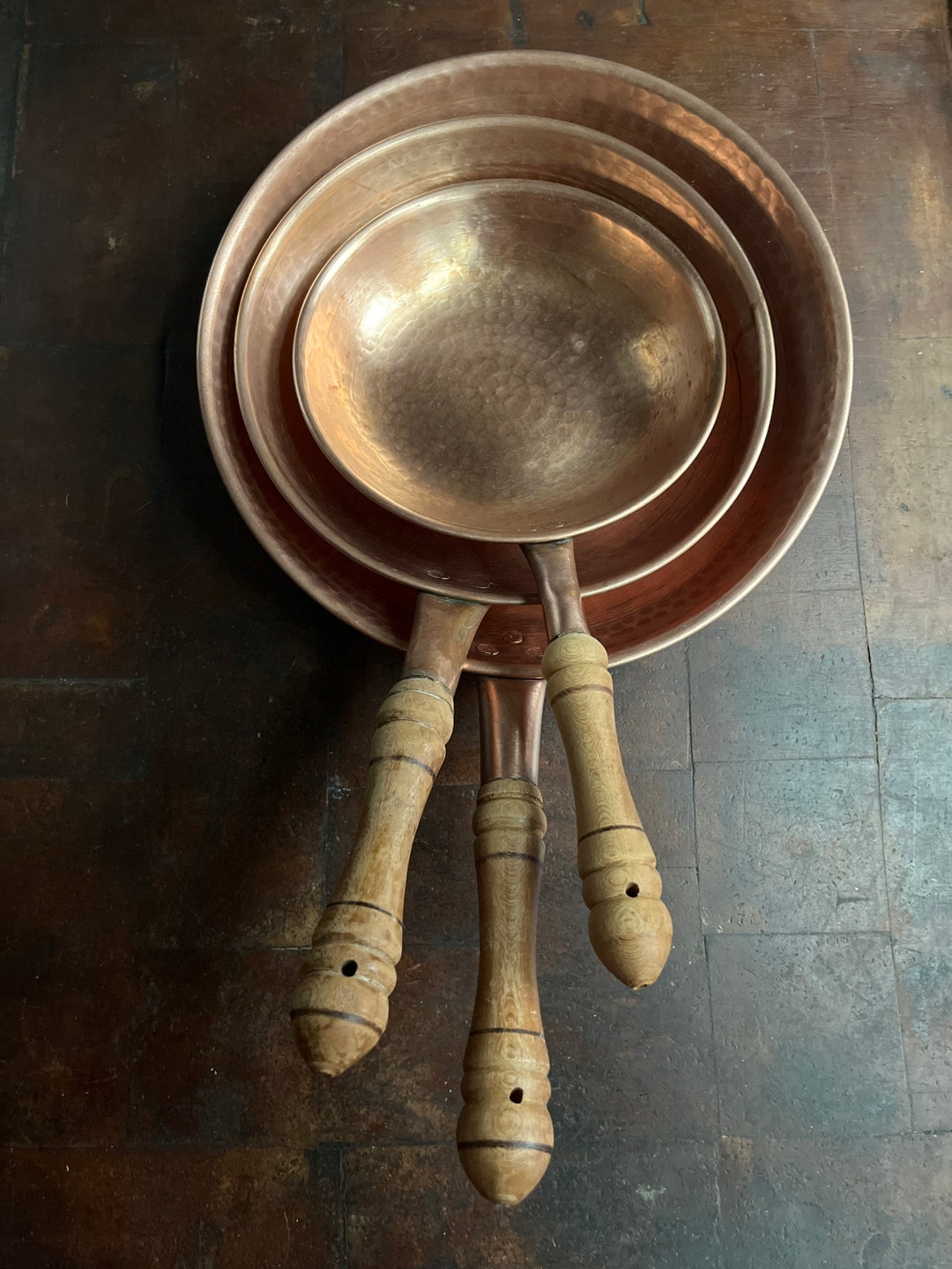 Vintage Artisan Hammered Cooper Pan Trio - Etsy