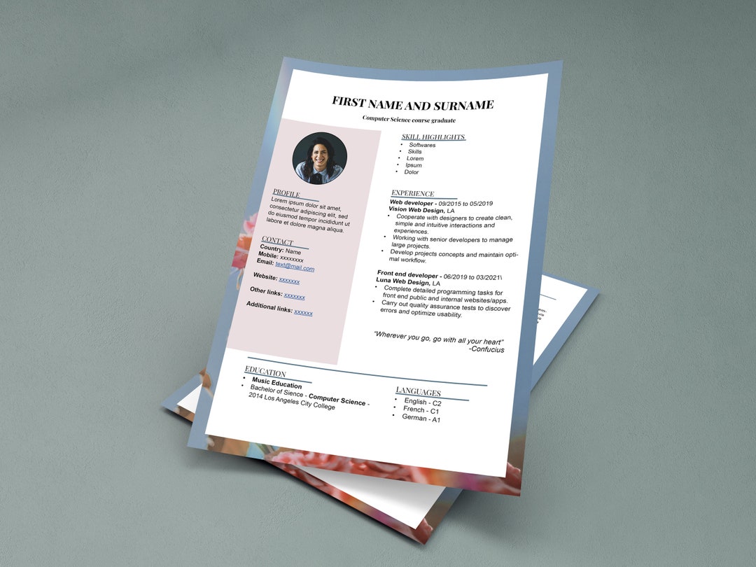 Modern Resume Template for Word 2 Page Professional Resume Template ...