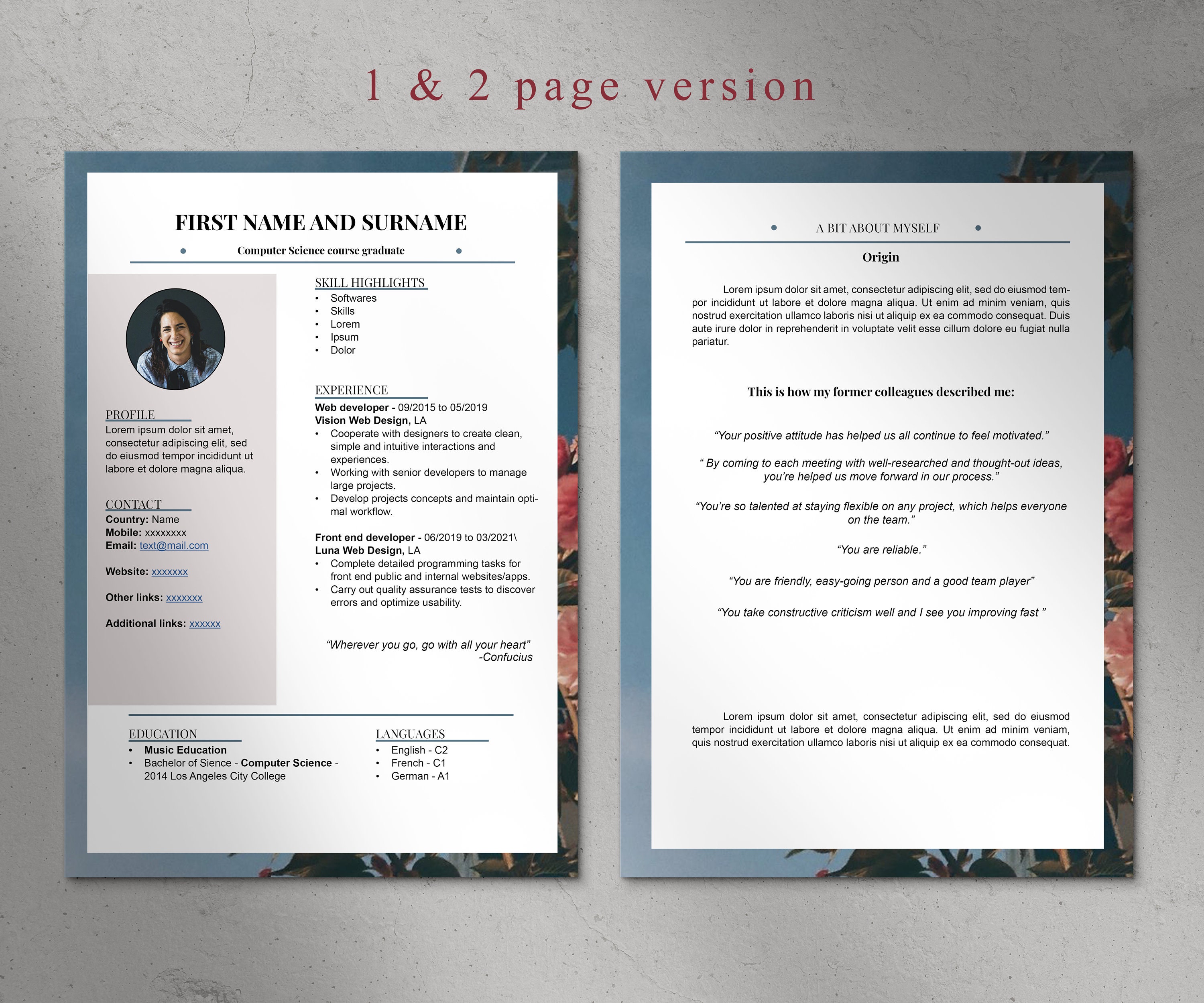 Modern Resume Template for Word 2 Page Professional Resume - Etsy