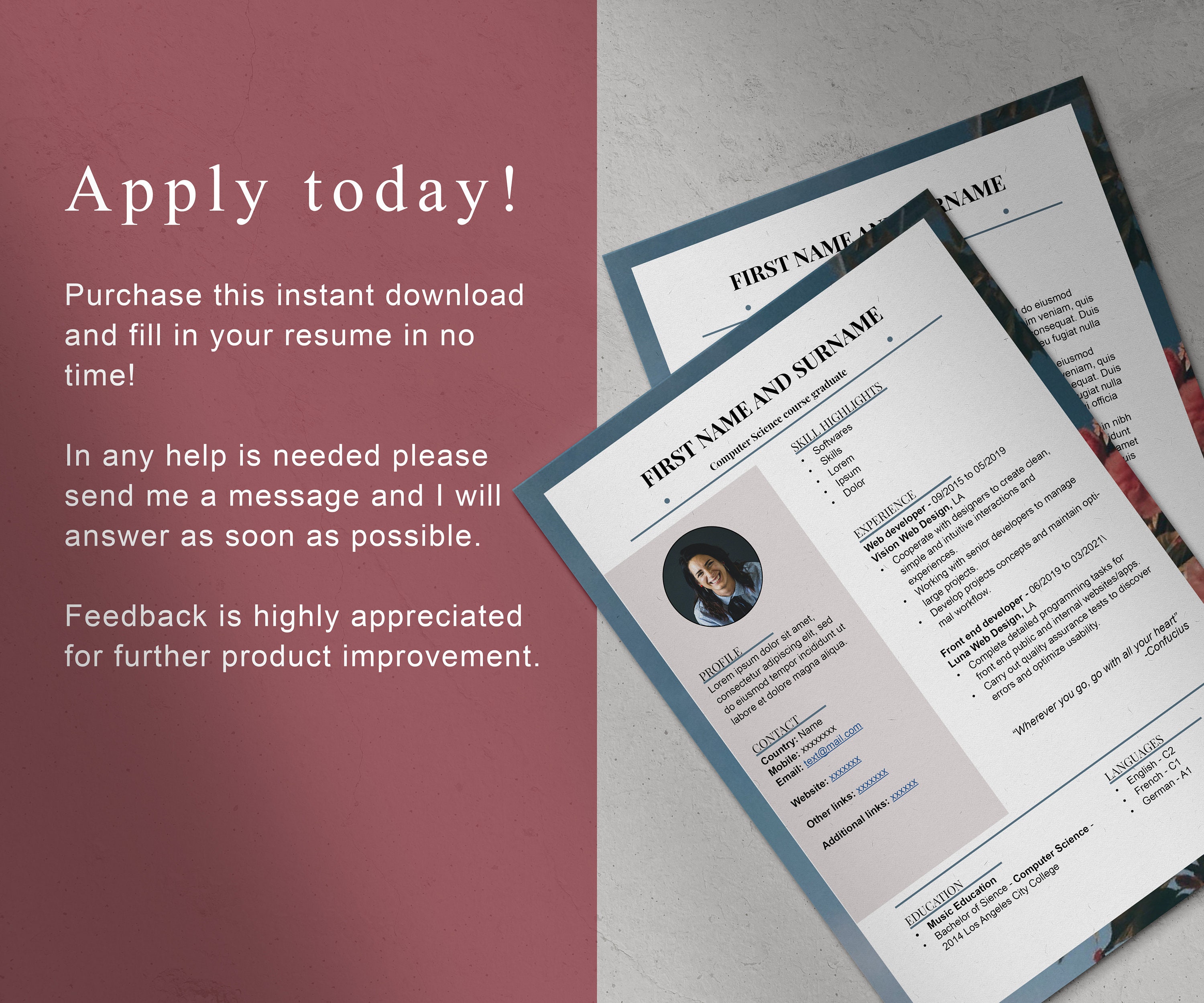 Modern Resume Template for Word 2 Page Professional Resume - Etsy