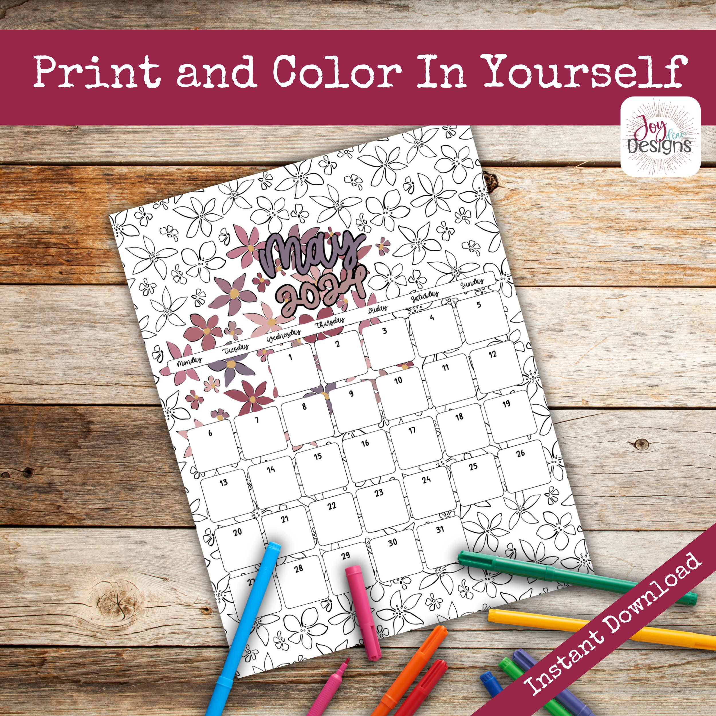 2024 Monthly Calendars Vertical Doodle Coloring Instant Download ...