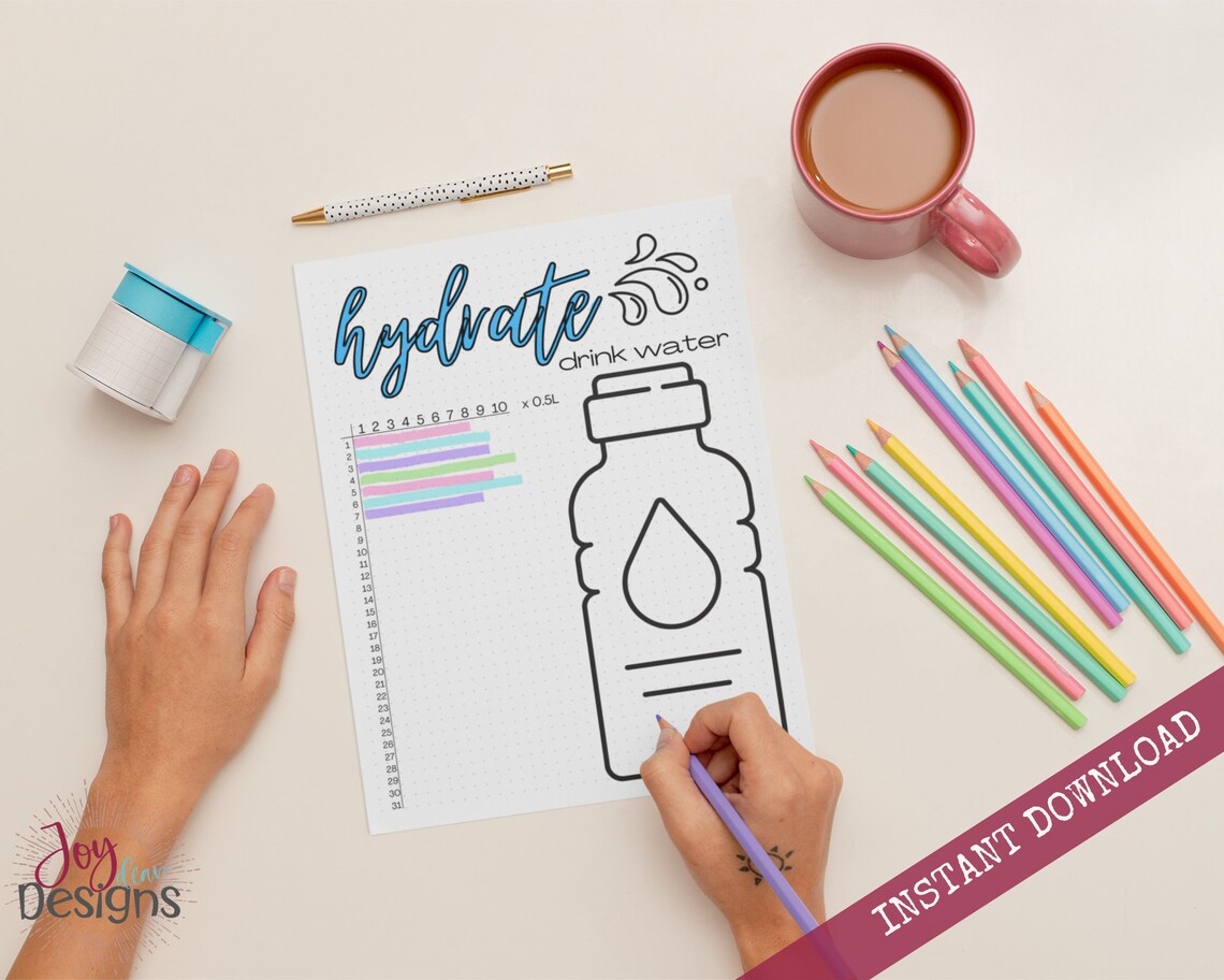 Daily Water Tracker Bullet Dotted Journal Page Instant - Etsy