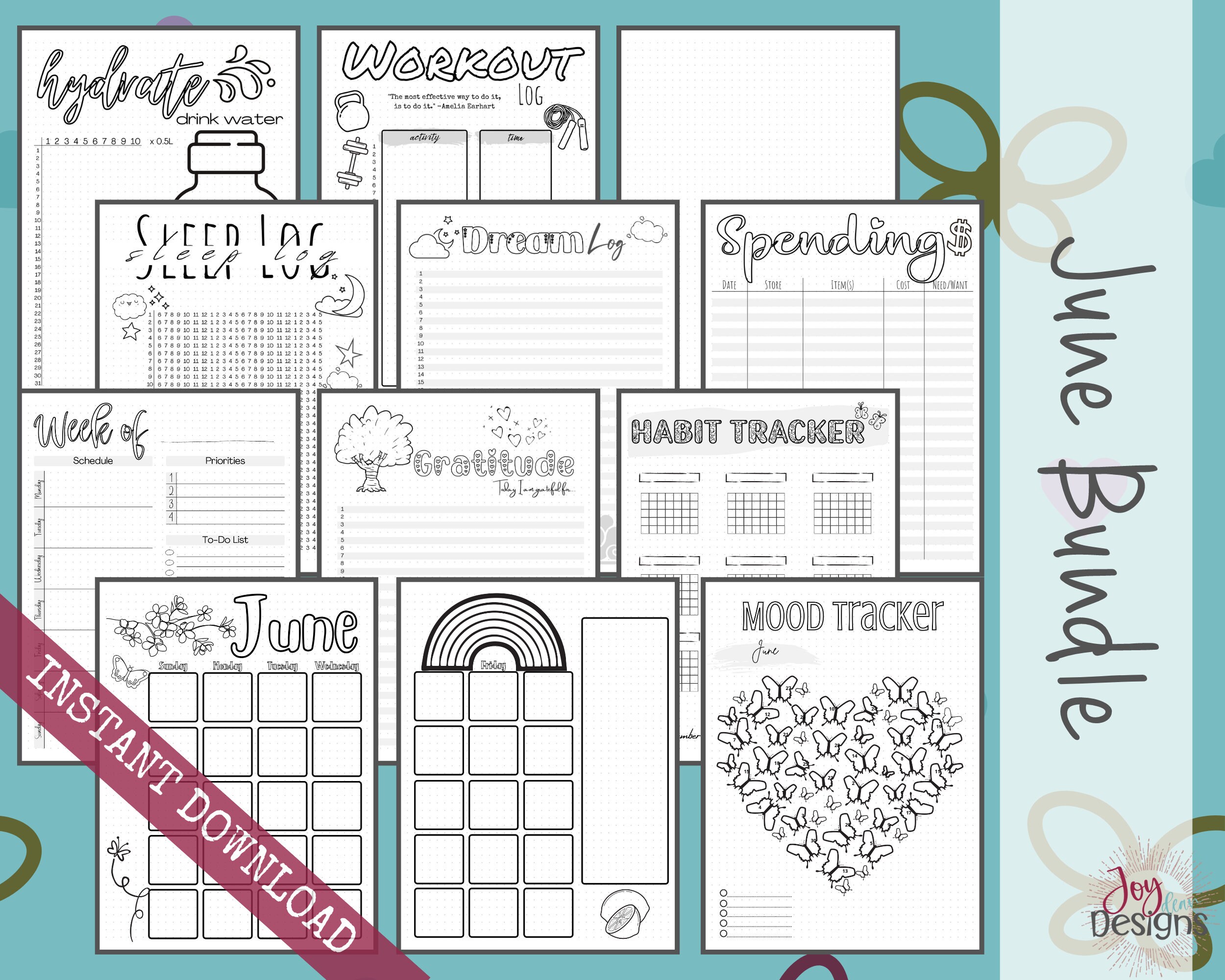 June Pre-made Bullet Dotted Journal Pages Instant Download - Etsy