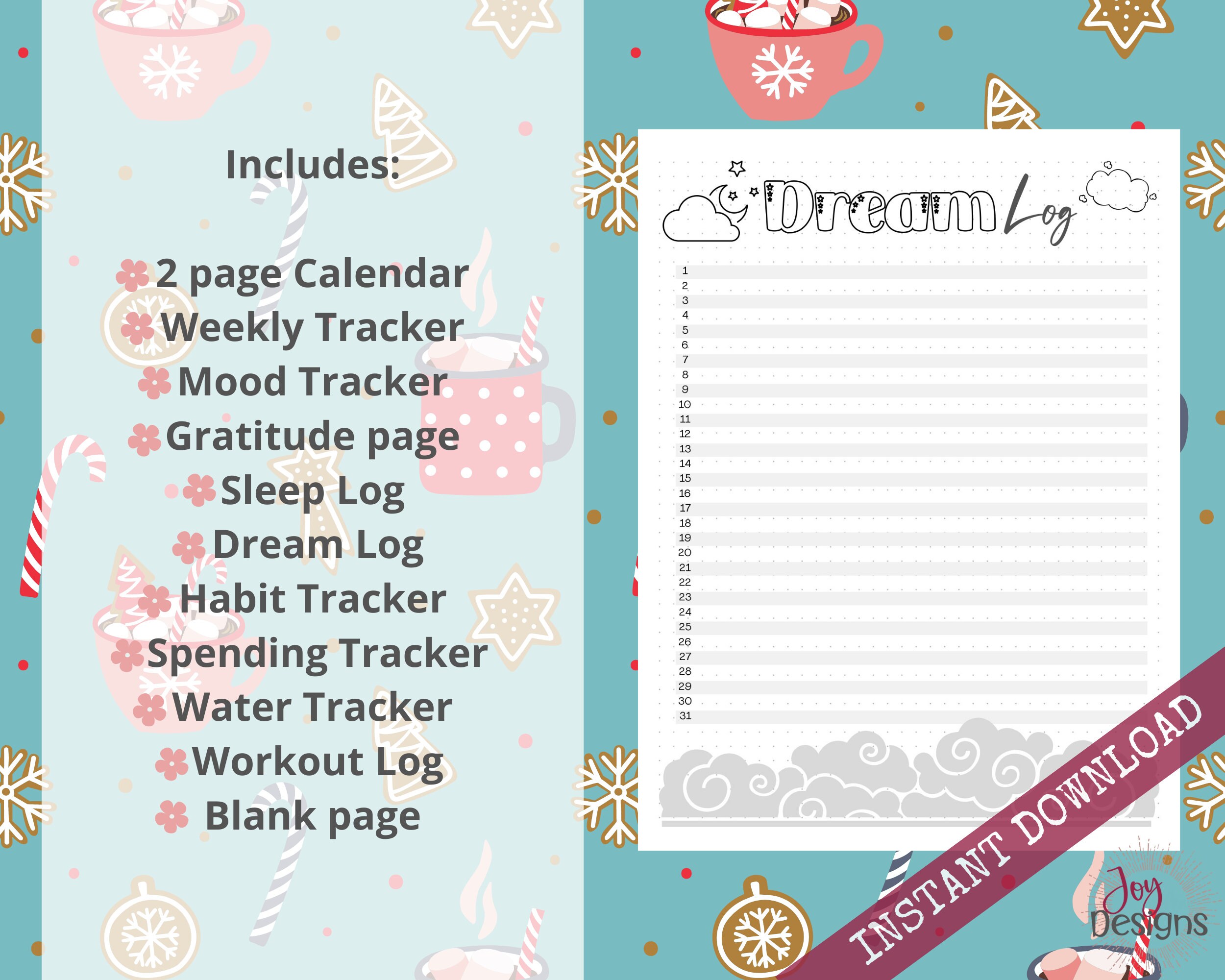 December Pre-made Bullet Dotted Journal Pages Instant Download - Etsy