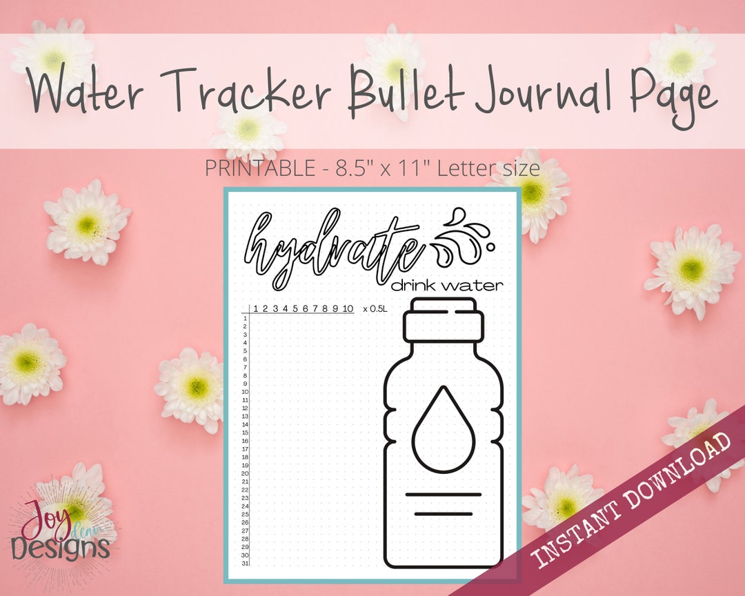 Daily Water Tracker Bullet Dotted Journal Page Instant Download ...