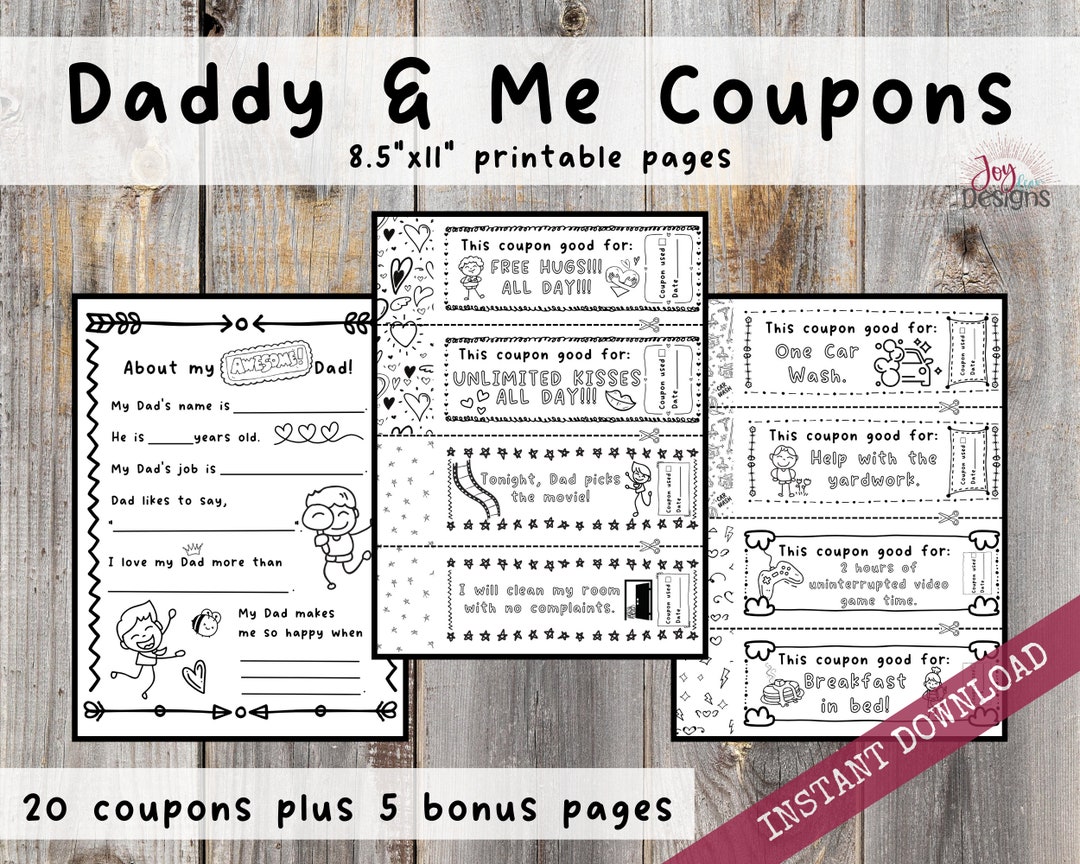 Daddy & Me Coupon Book: Father's Day Gift, Fill-in Prompts (PDF ...