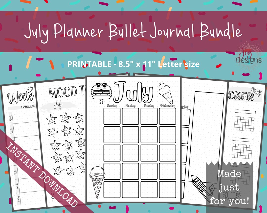 July Pre-made Bullet Dotted Journal Pages Instant Download Printable ...