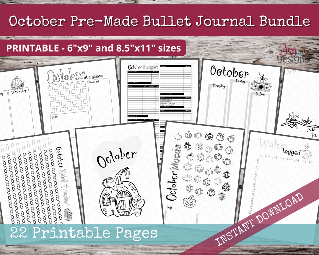 October Premade Bullet Dotted Journal Planner Pages | Instant Download ...