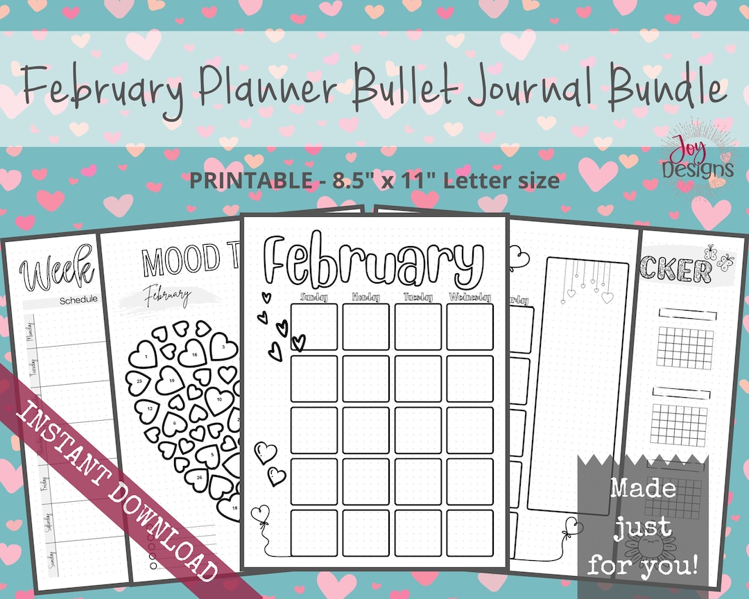 February Pre-made Bullet Dotted Journal Pages Instant Download ...
