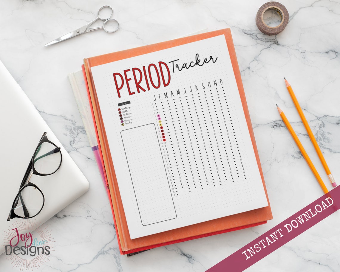Daily Monthly Period Menstrual Cycle Tracker Bullet Dotted Journal Page ...