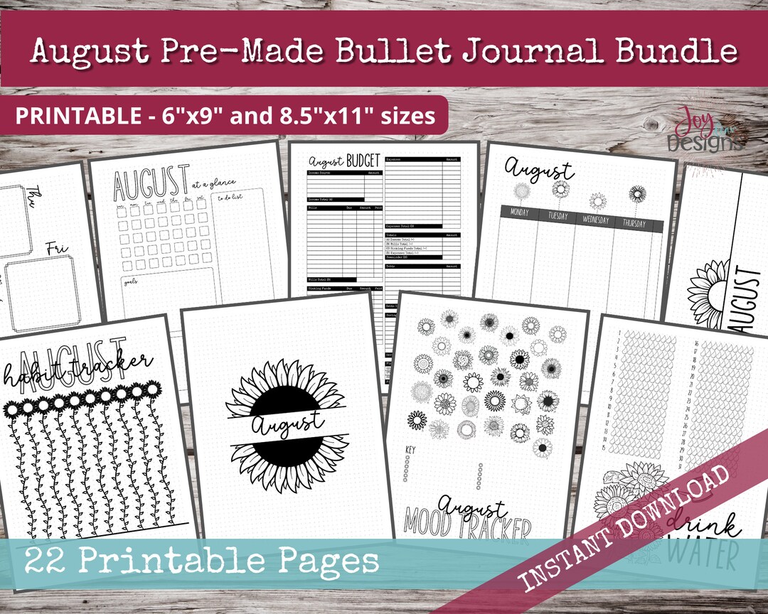 August Premade Bullet Dotted Journal Planner Pages | Instant Download ...