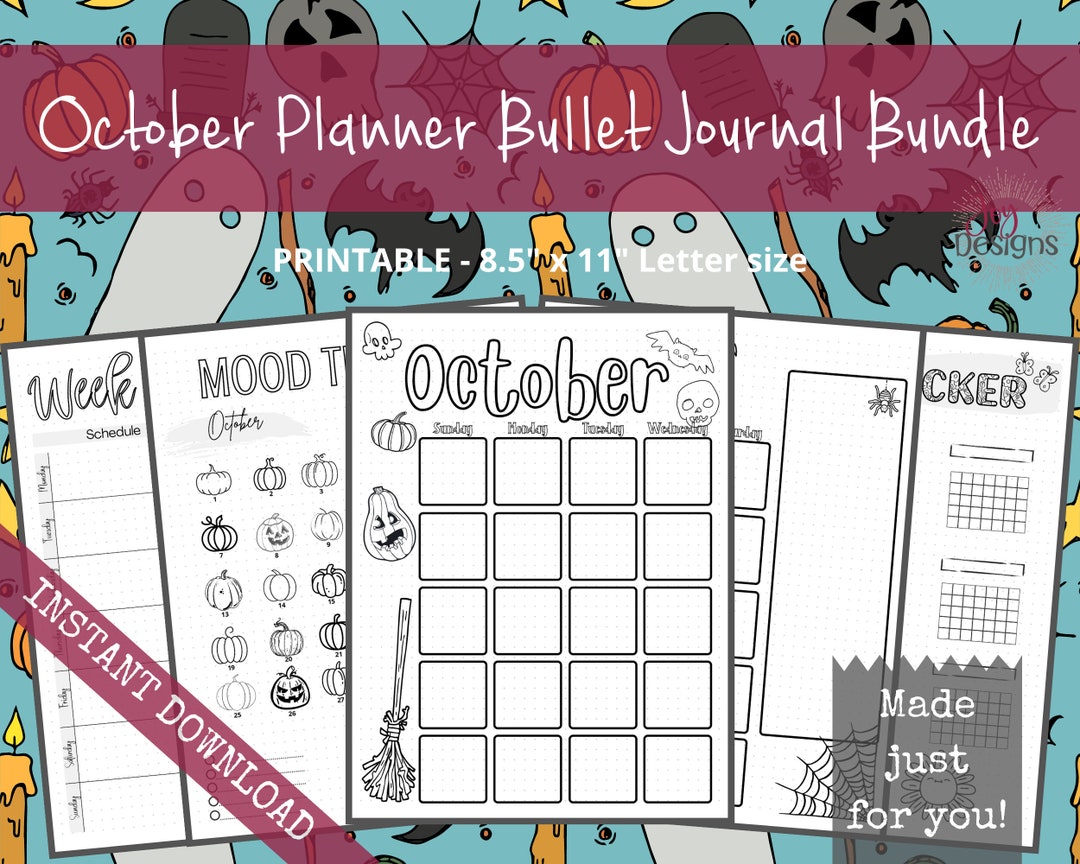 October Pre-made Bullet Dotted Journal Pages Instant Download Printable ...