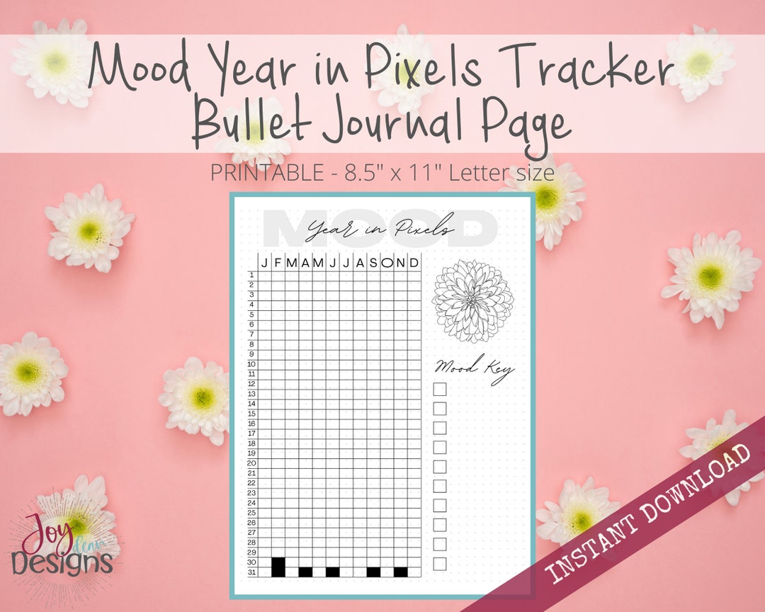Daily Mood Year in Pixels Tracker Bullet Dotted Journal Page Instant ...