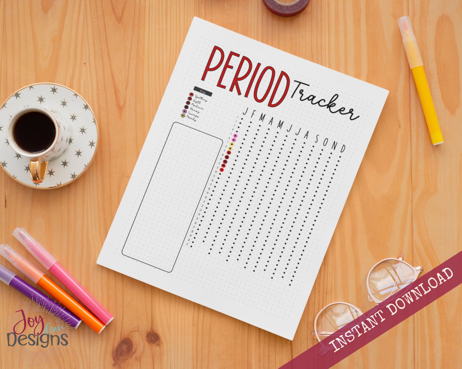 Daily Monthly Period Menstrual Cycle Tracker Bullet Dotted Journal Page ...