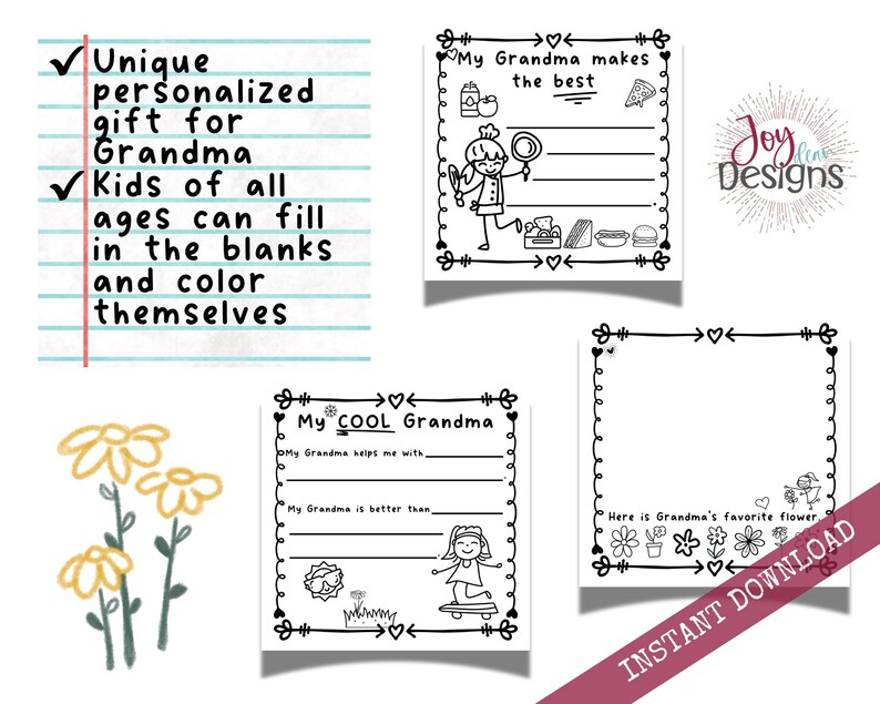 Grandma Fill-in-the-blank Book: Personalized Gift, 28 Page (PDF ...