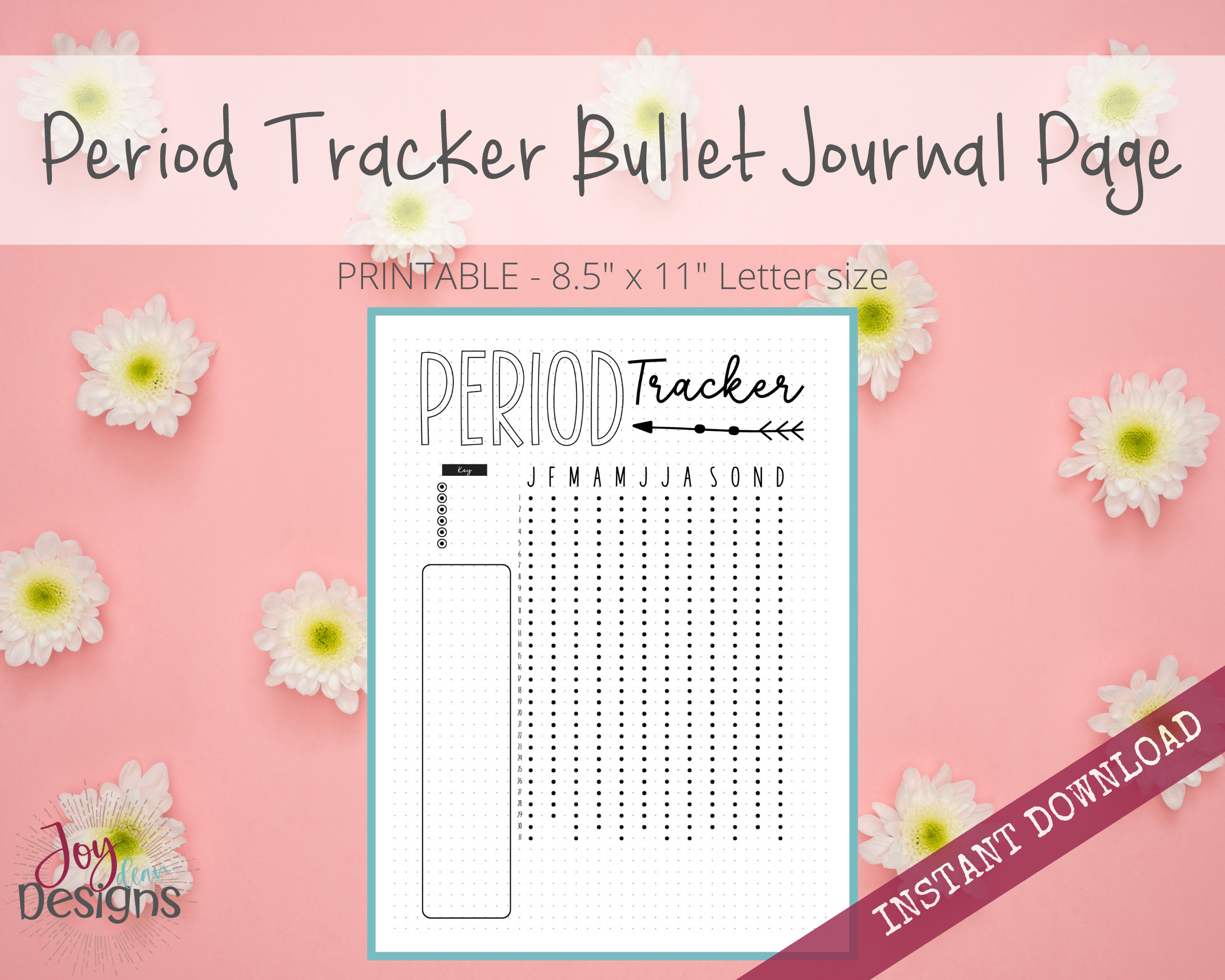 Daily Monthly Period Menstrual Cycle Tracker Bullet Dotted Journal Page ...