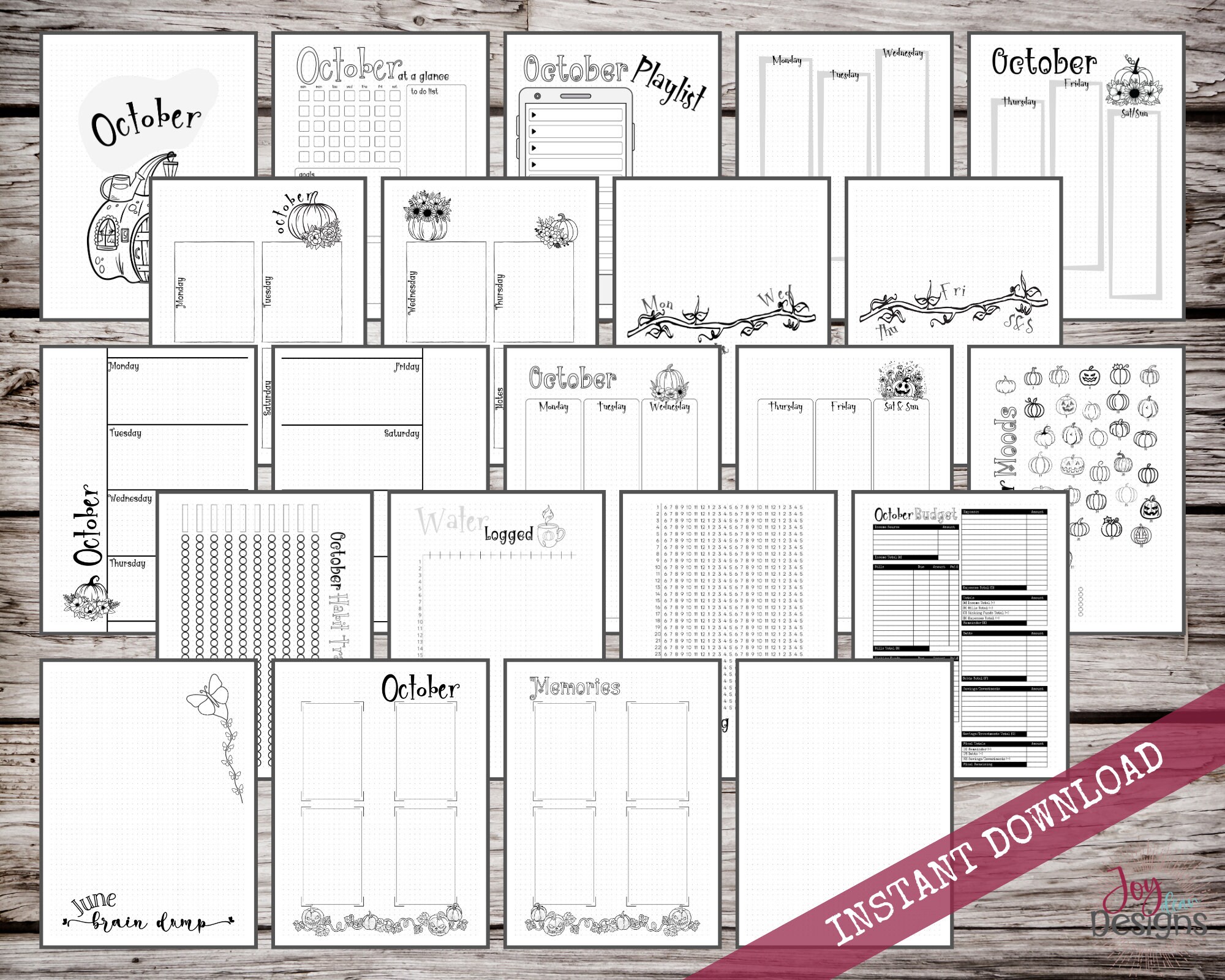 October Premade Bullet Dotted Journal Planner Pages | Instant Download ...