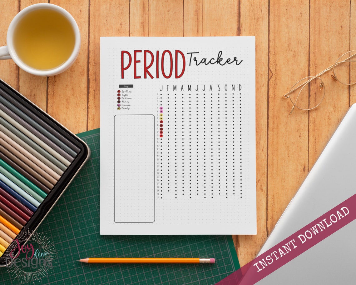 Daily Monthly Period Menstrual Cycle Tracker Bullet Dotted Journal Page ...