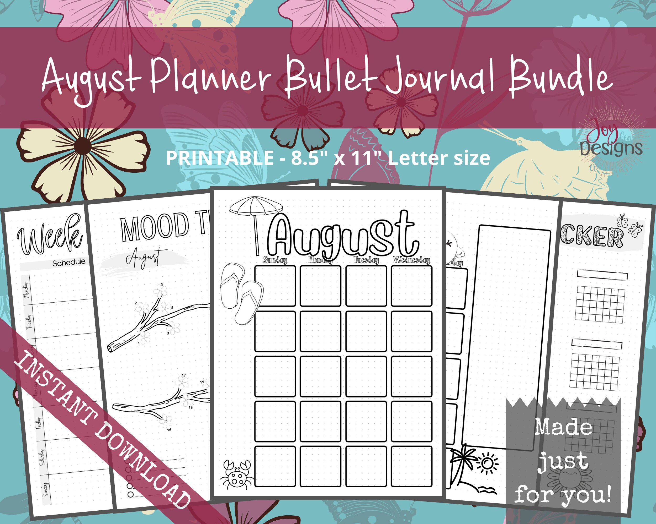 August Pre-made Bullet Dotted Journal Pages Instant Download - Etsy