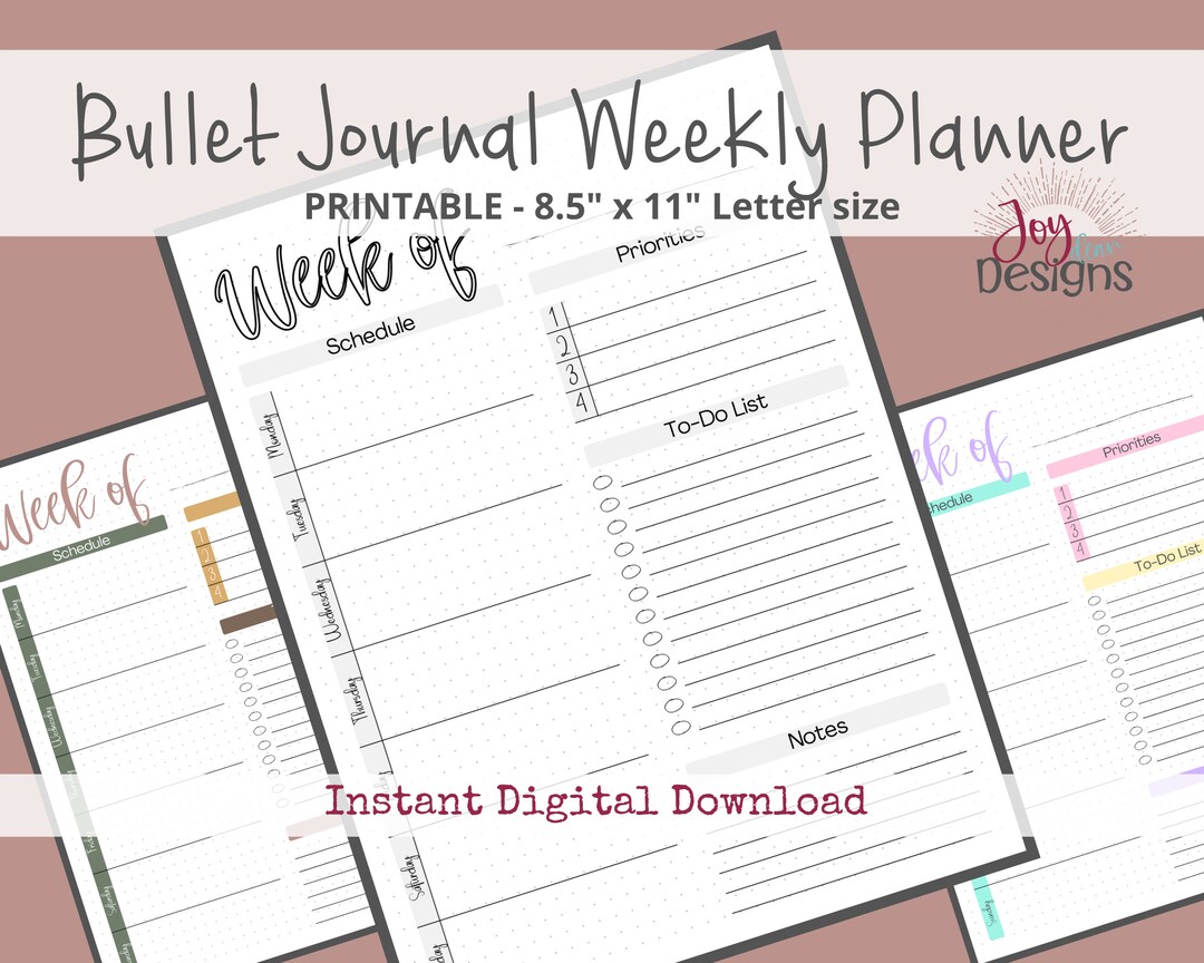 Weekly Planner Bullet Dotted Journal Pages Instant Download Printable ...