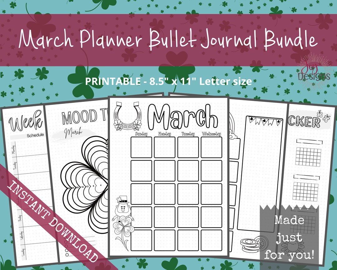 March Pre-made Bullet Dotted Journal Pages Instant Download Printable ...
