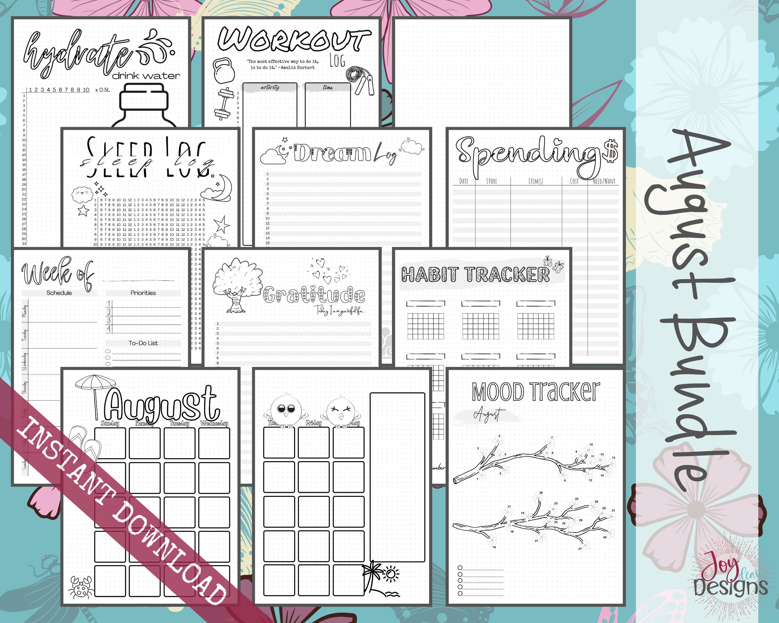 August Pre-made Bullet Dotted Journal Pages Instant Download - Etsy