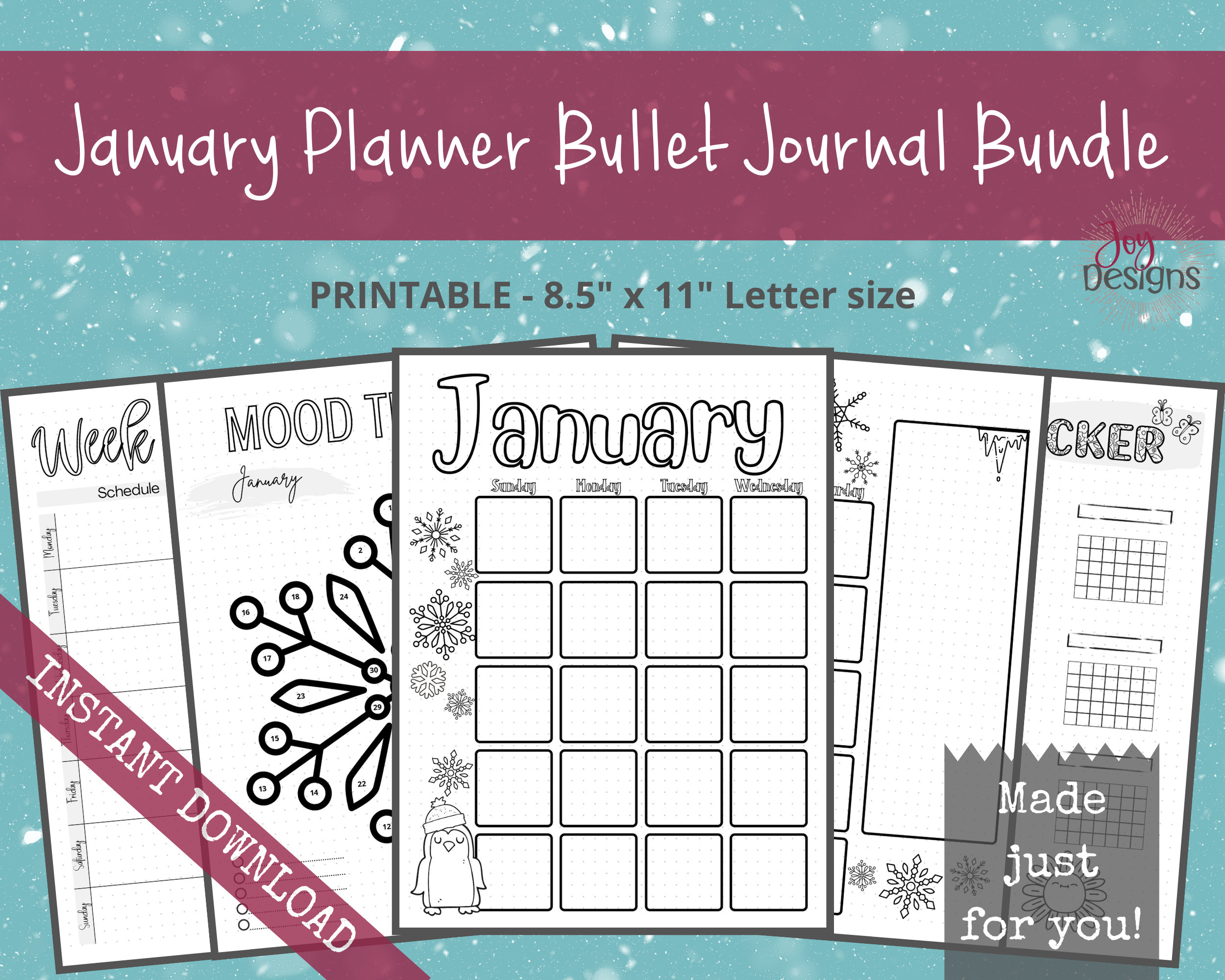 January Pre-made Bullet Dotted Journal Pages Instant Download - Etsy