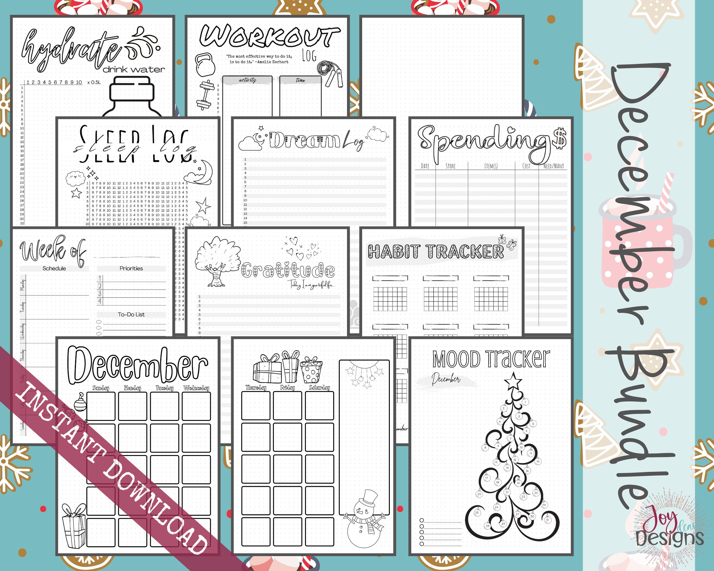 December Pre-made Bullet Dotted Journal Pages Instant Download - Etsy