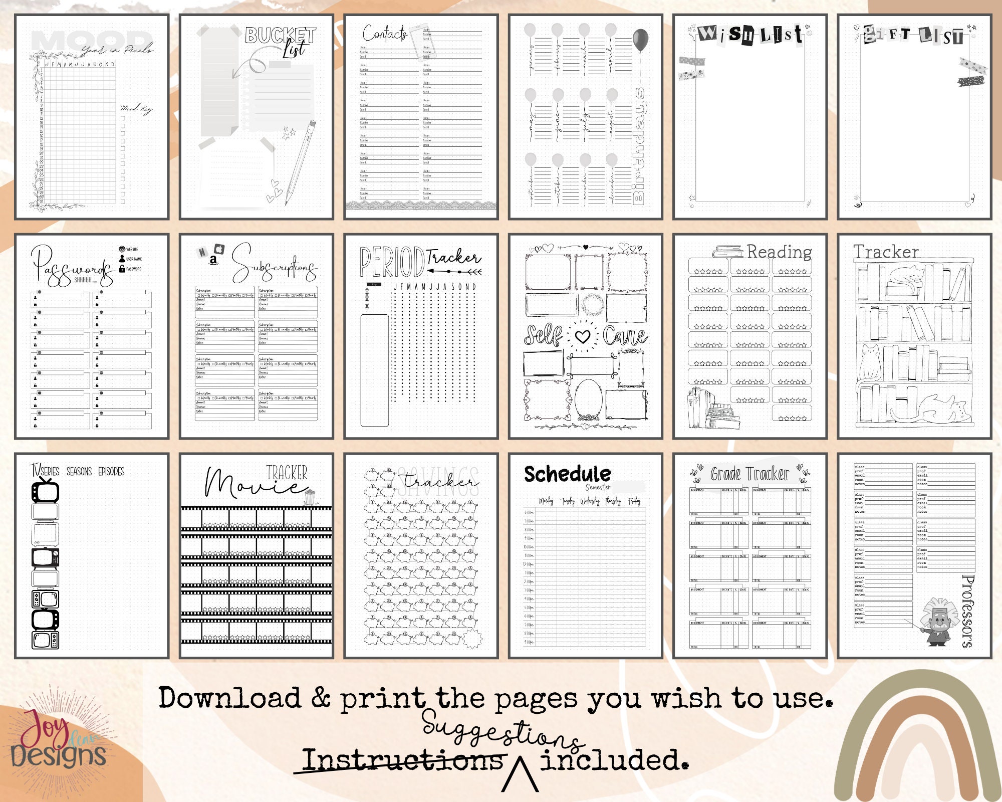 Premade Student Bullet Dotted Journal Planner Pages Instant - Etsy